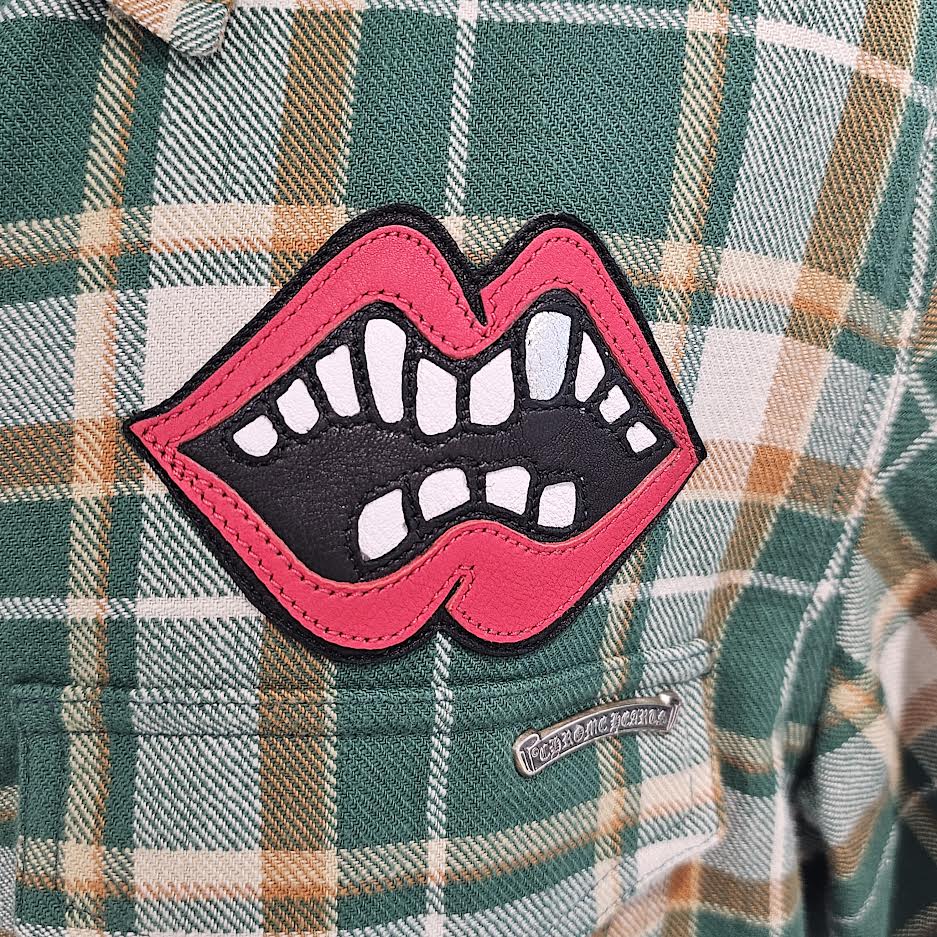 CHROME HEARTS × MATTY BOY Chomper Leather Patch Flannel Check Short Sl ...