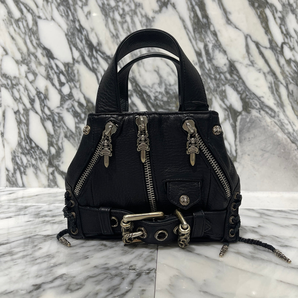 CHROME HEARTS JJ Dean Mini Leather Riders Hand Bag クロムハーツ JJ ディーン ミニレザ ...