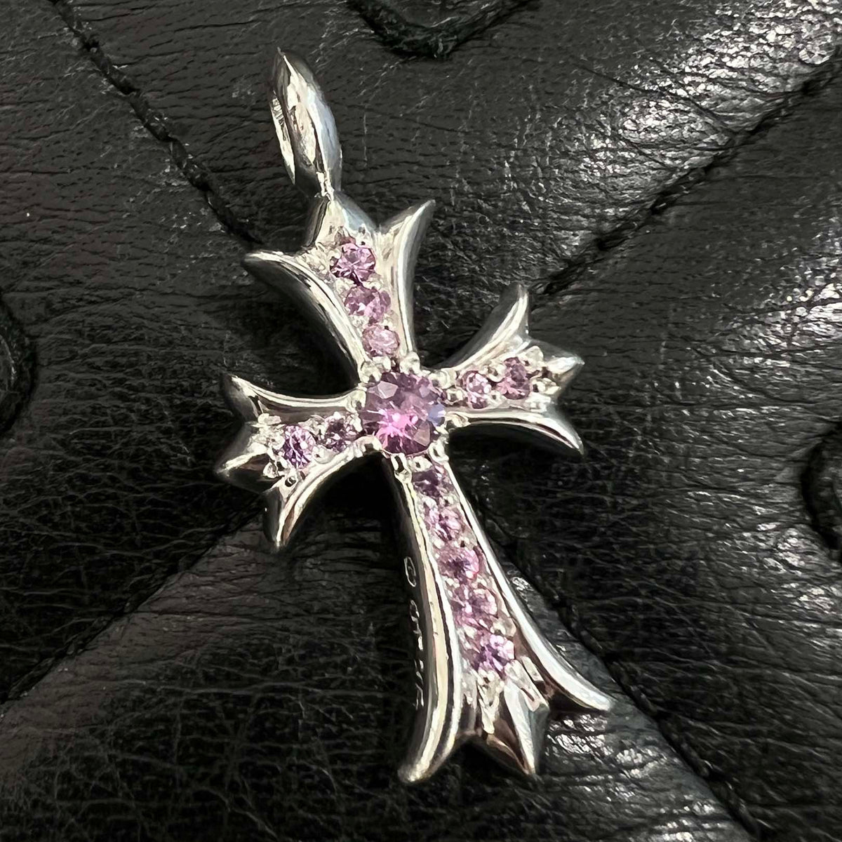 CHROME HEARTS 18K WG Tiny Fat Cross Pave Pink Sapphire Pendant Top 18K ...