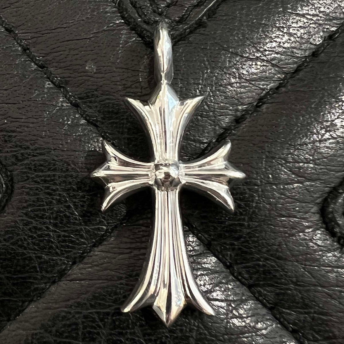 CHROME HEARTS 18K WG Tiny Fat Cross Pave Pink Sapphire Pendant Top 18K ...