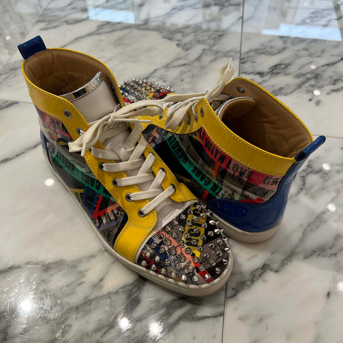 Christian Louboutin Spiked Studded Patent Leather High Top Sneakers Si ...